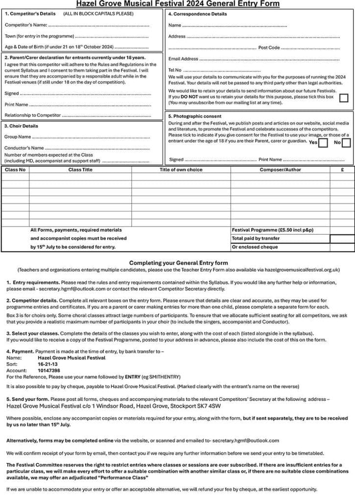 Entry Forms - Hazel Grove Musical Festival